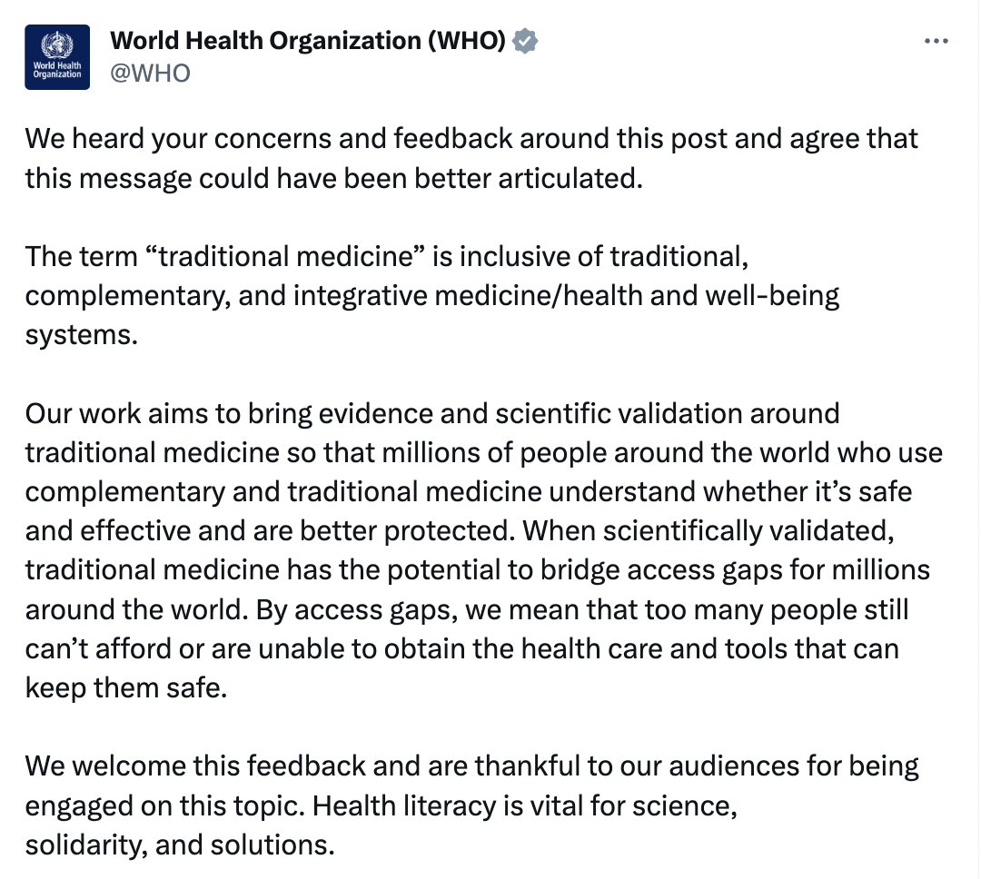 Concern About WHO Messaging At First Traditional Medicine Summit ...